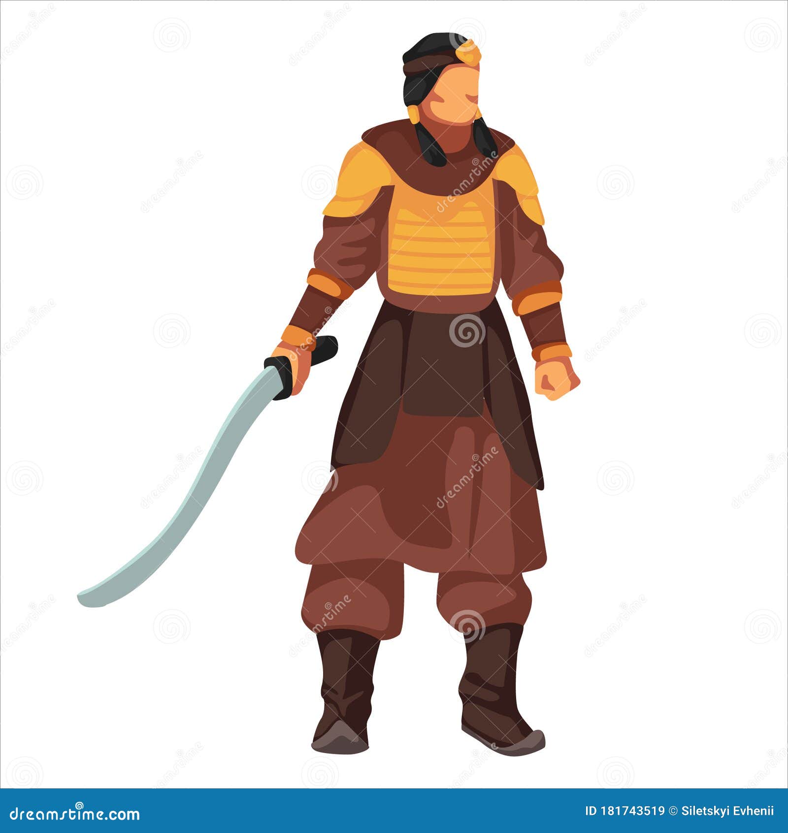Mongolian Warrior in Ancient Armor with a Sword in Hand, Vector Stock ...