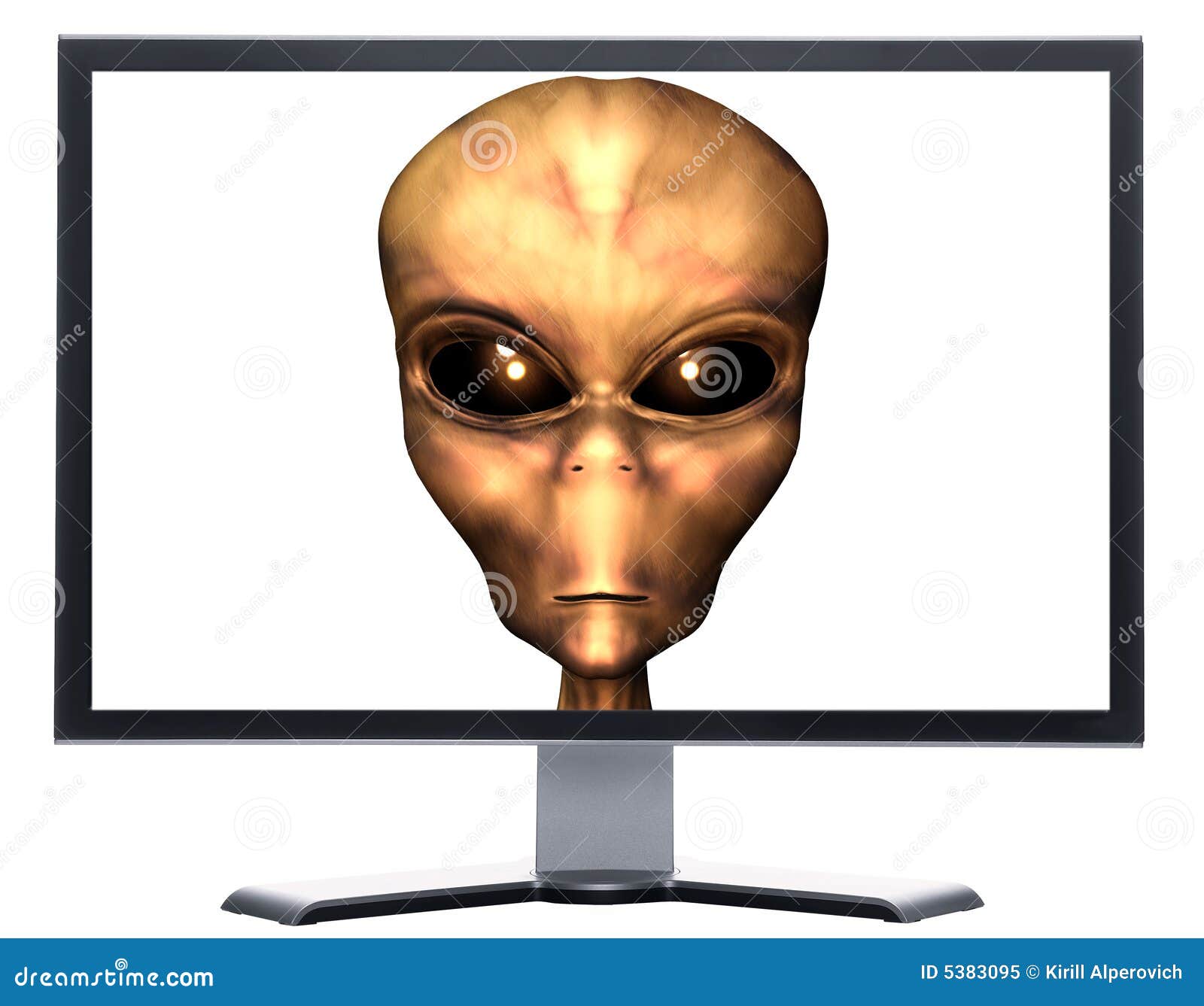 Monitor with 3D alien head stock illustration. Illustration of front ...