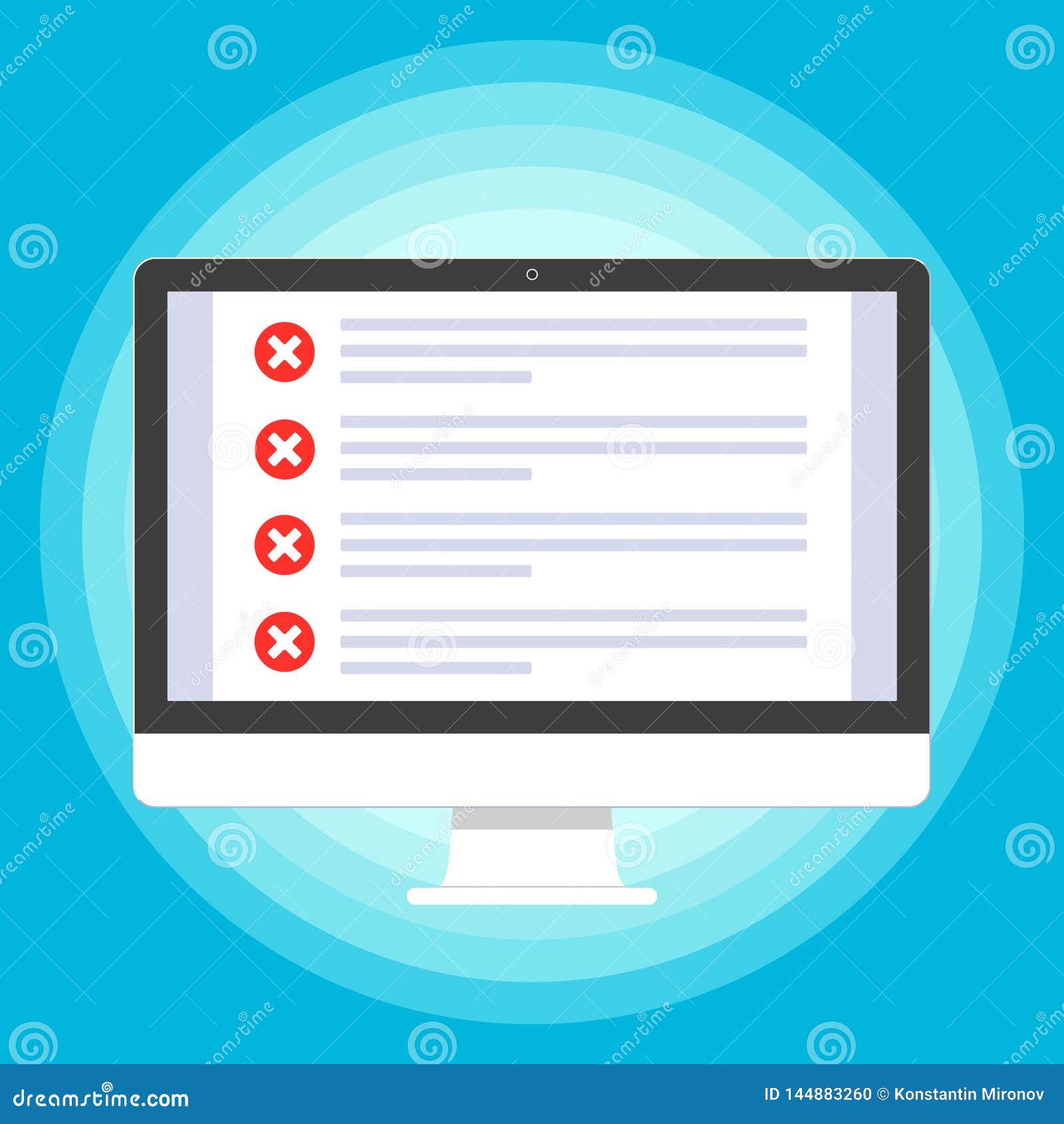 Monitor or All in One Pc Flat Design with Check Marks Cross X on the ...