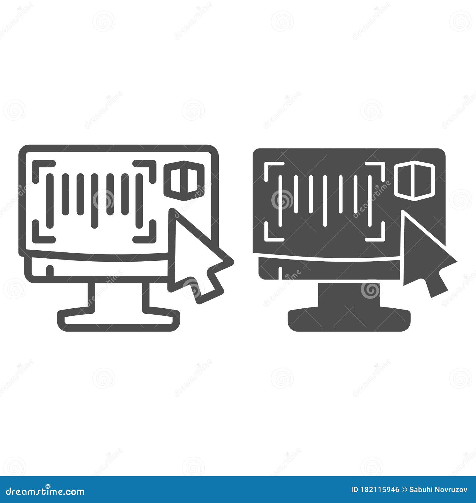 Monitor with Barcode Reader Line and Solid Icon, Logistic and Delivery ...