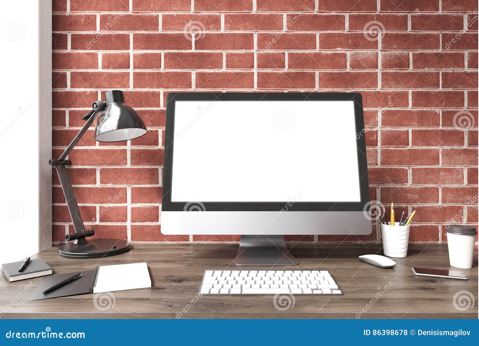 Monitor Bianco Del Computer Contro Il Muro Di Mattoni Illustrazione di ...