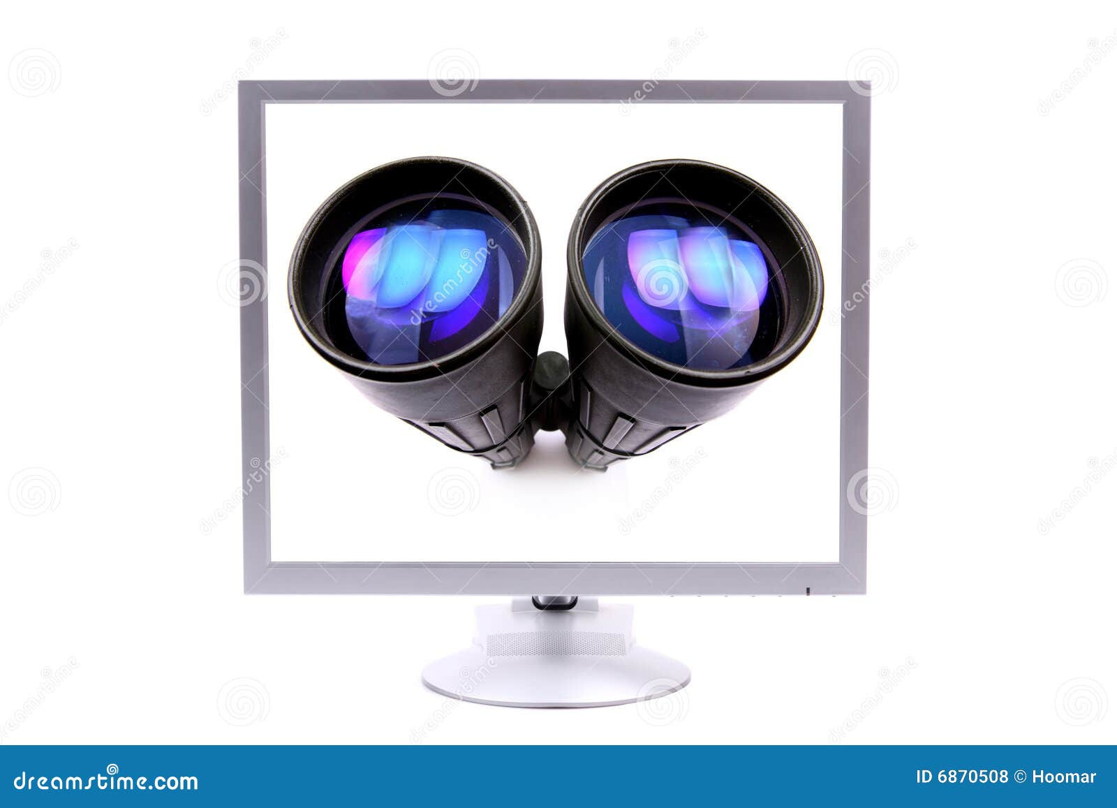 Monitor with binoculars stock photo. Image of indoors - 6870508