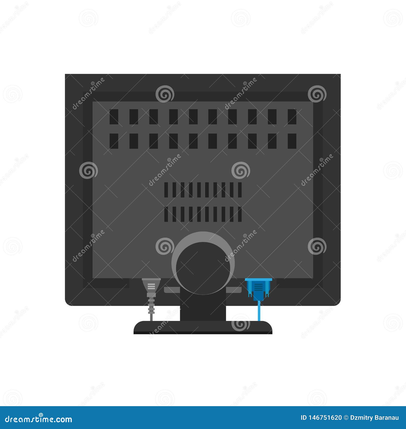 Monitor Black Computer Illustration Screen Vector Back View Display ...