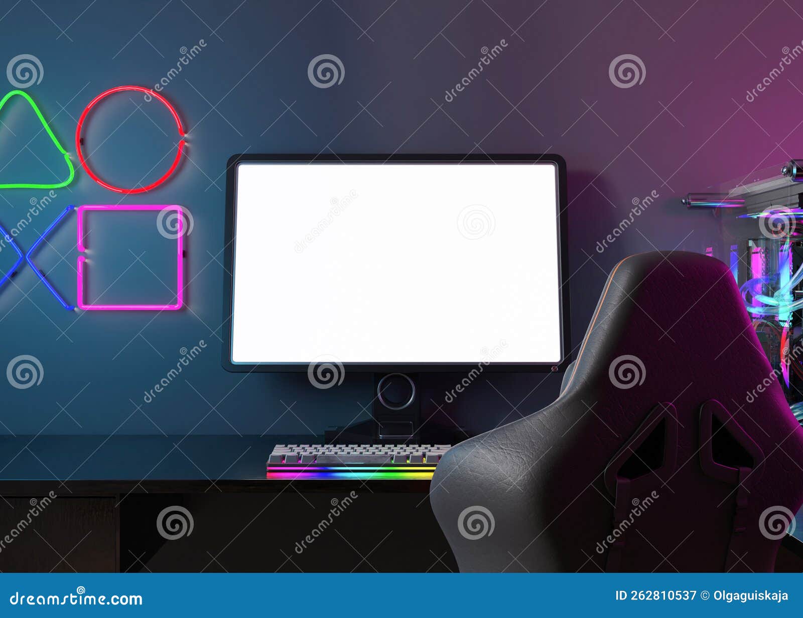 Monitor with Blank White Screen. Gaming at Home. Computer Mock Up. Copy ...