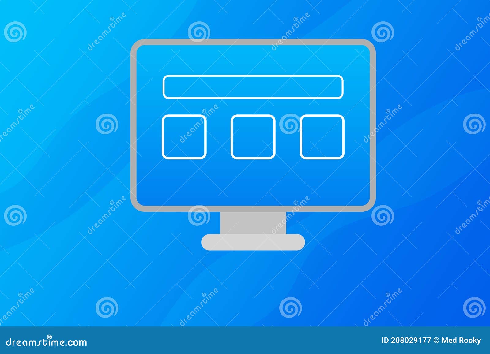 Monitor Blue Screen Display with Empty Buttons and Banner in Blue ...