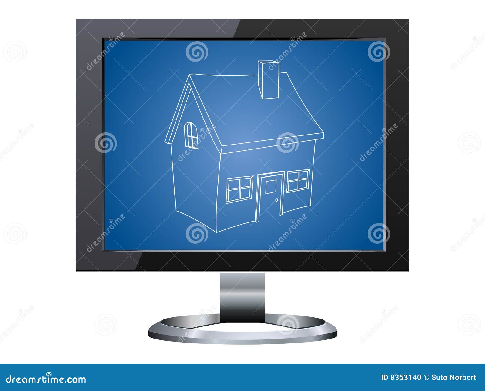 Monitor With Blueprint Picture. Image: 8353140