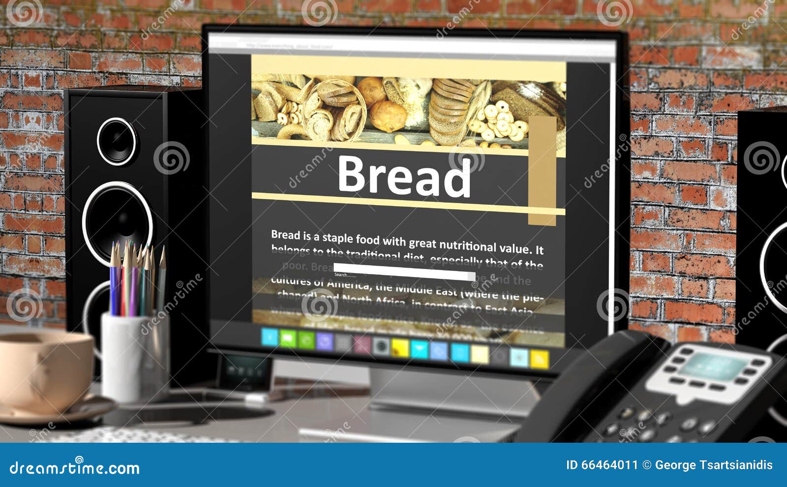 Monitor with Bread Recipe on Desktop Stock Image - Image of digital ...