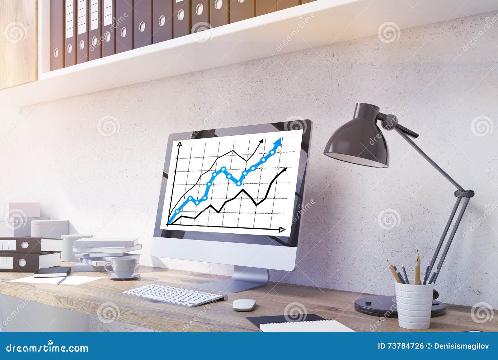 Monitor with Business Chart Stock Photo - Image of folders, online ...