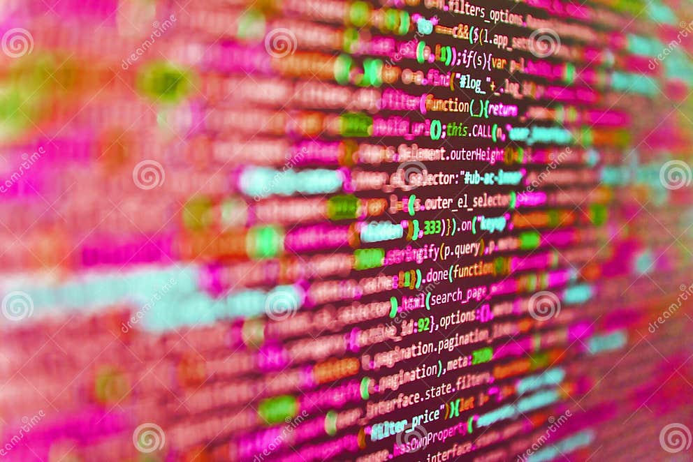 Monitor Closeup of Function Source Code. Binary Computer Code Background, Abstract. Database ...