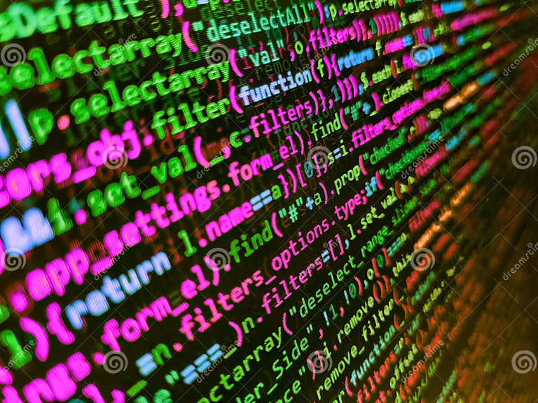Monitor Closeup Of Function Source Code Software Abstract Background