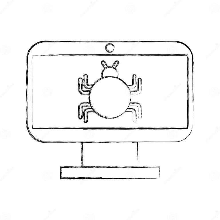 Monitor Computer with Bug Infection Virus Icon Stock Vector ...
