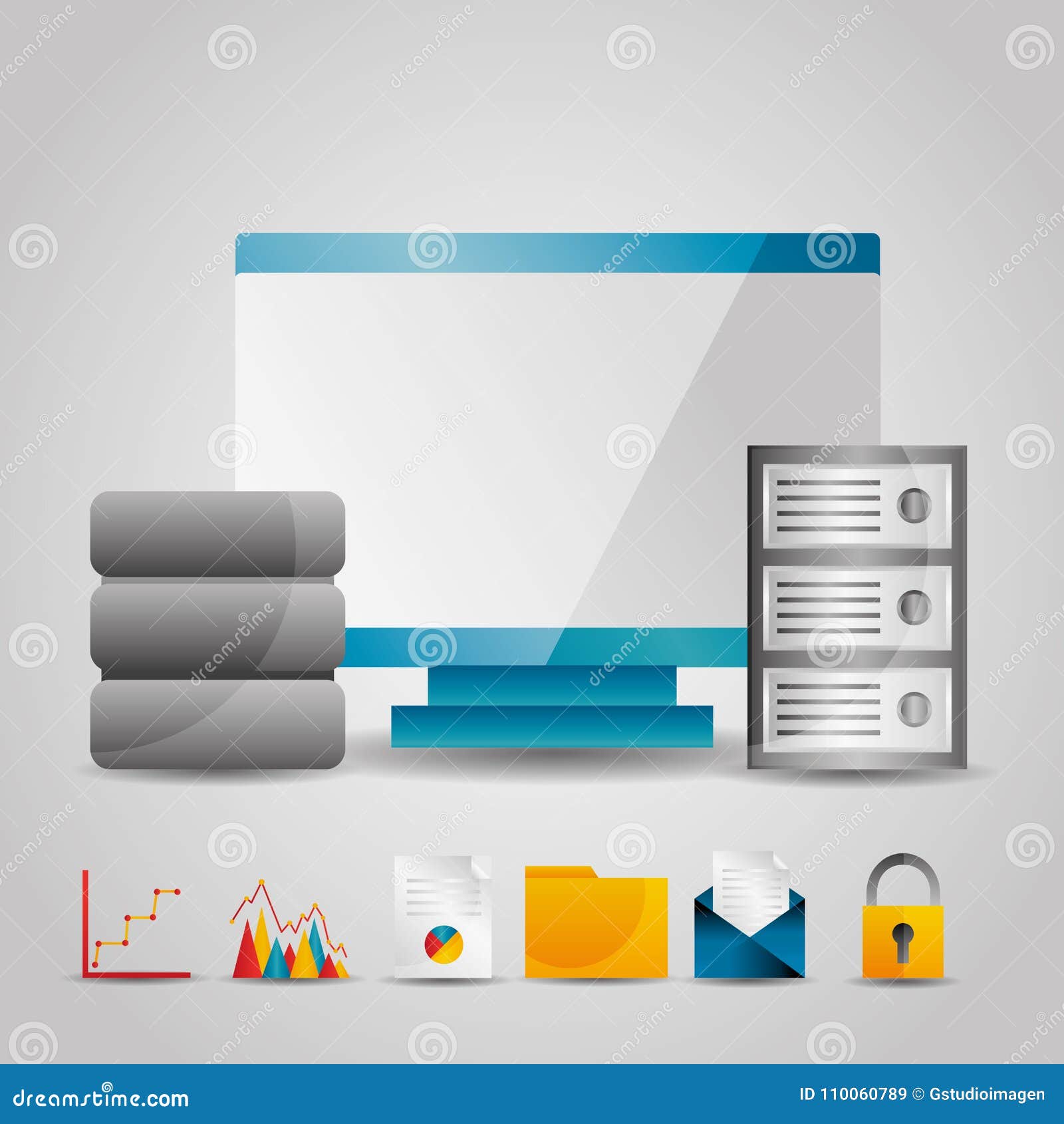 Monitor Computer Data Base Server Technology Information Stock Vector ...