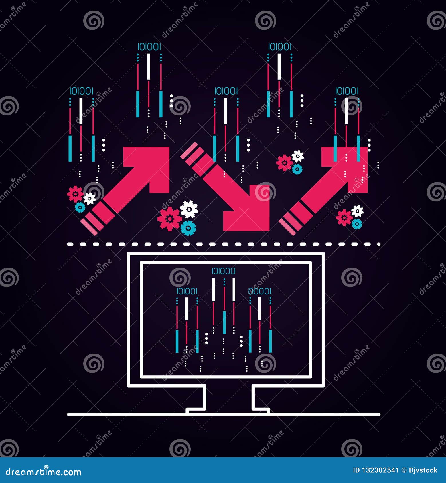 Monitor Computer with Data Center Icons Stock Vector - Illustration of ...
