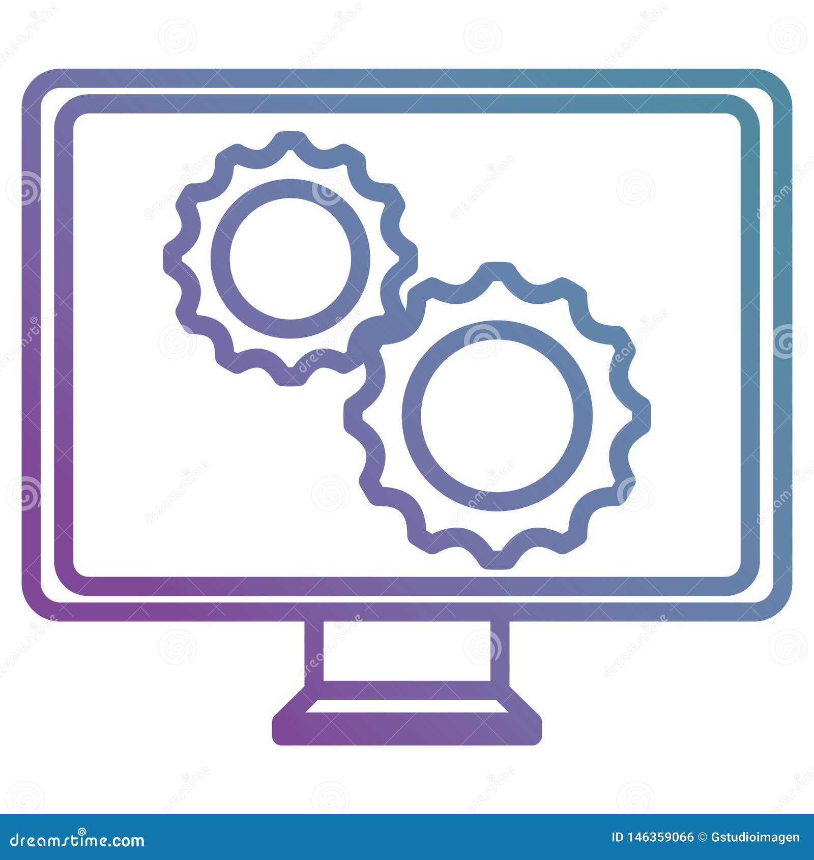 Monitor Computer with Gears Stock Illustration - Illustration of view ...
