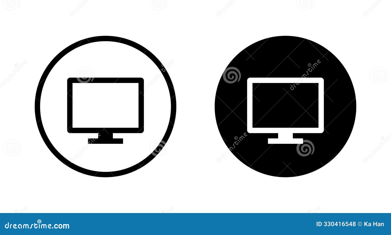 Monitor Computer Icon on Black Circle. Display Pc Desktop Sign Symbol ...