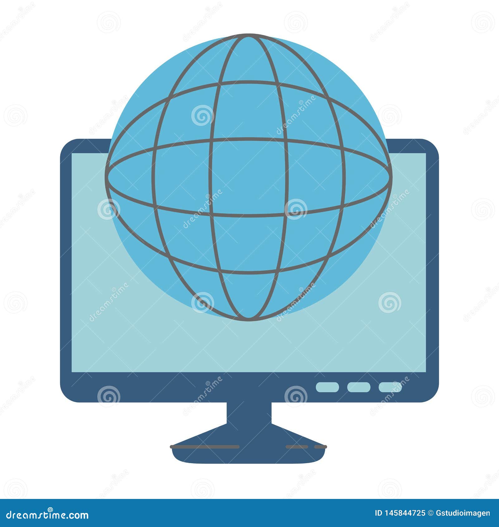 Monitor Computer with Planet Stock Illustration - Illustration of ...