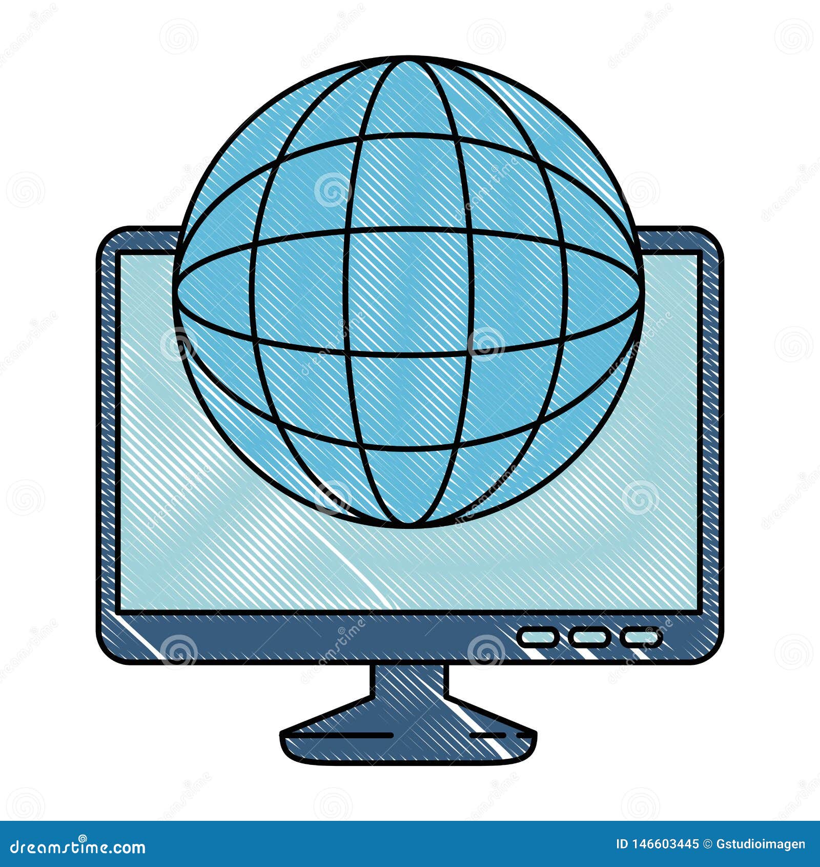 Monitor Computer with Planet Stock Illustration - Illustration of icon ...