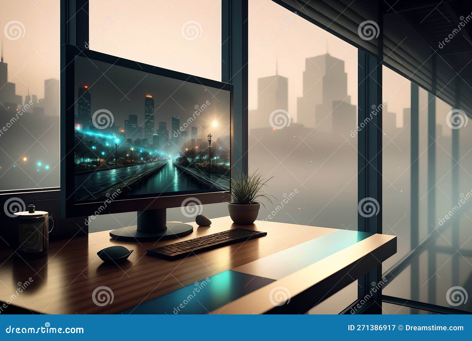 Monitor on computer table stock illustration. Illustration of monitor ...