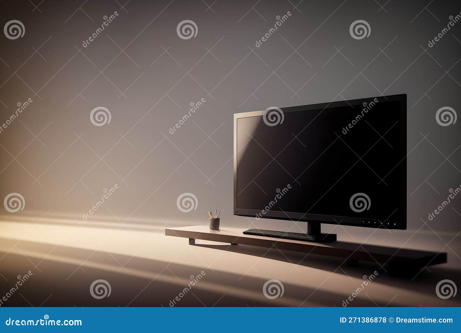 Monitor on computer table stock illustration. Illustration of ...