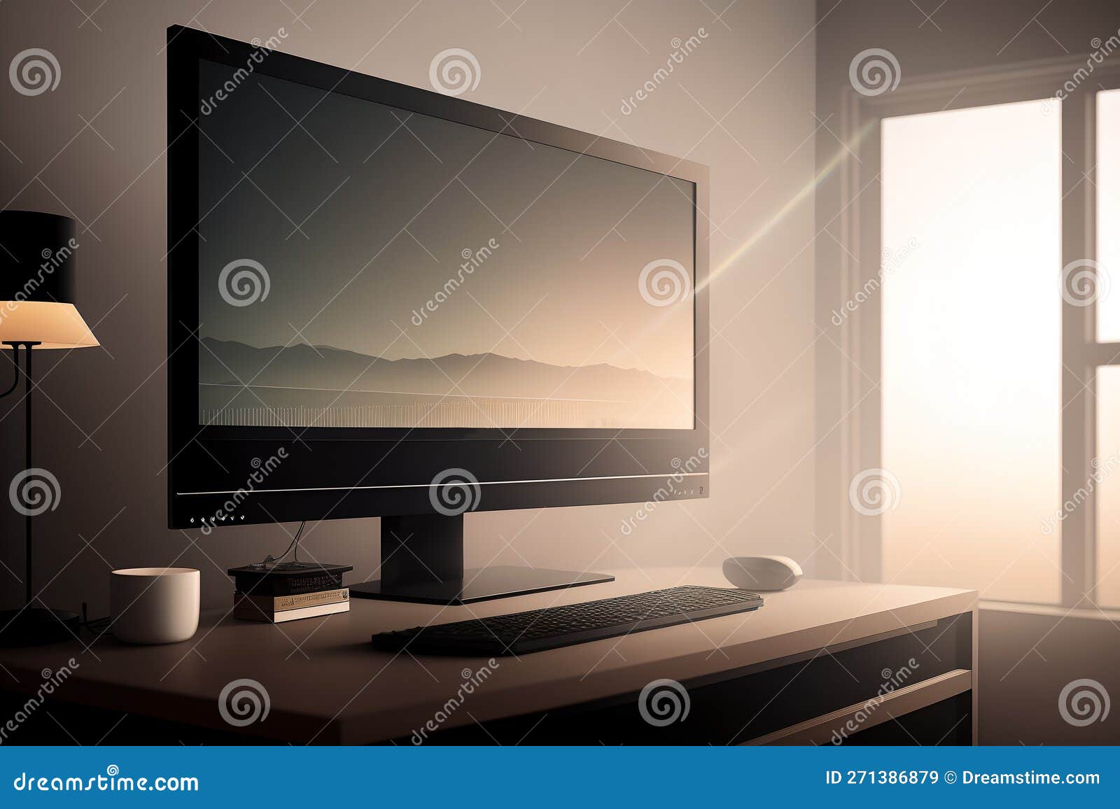 Monitor on computer table stock illustration. Illustration of brand ...