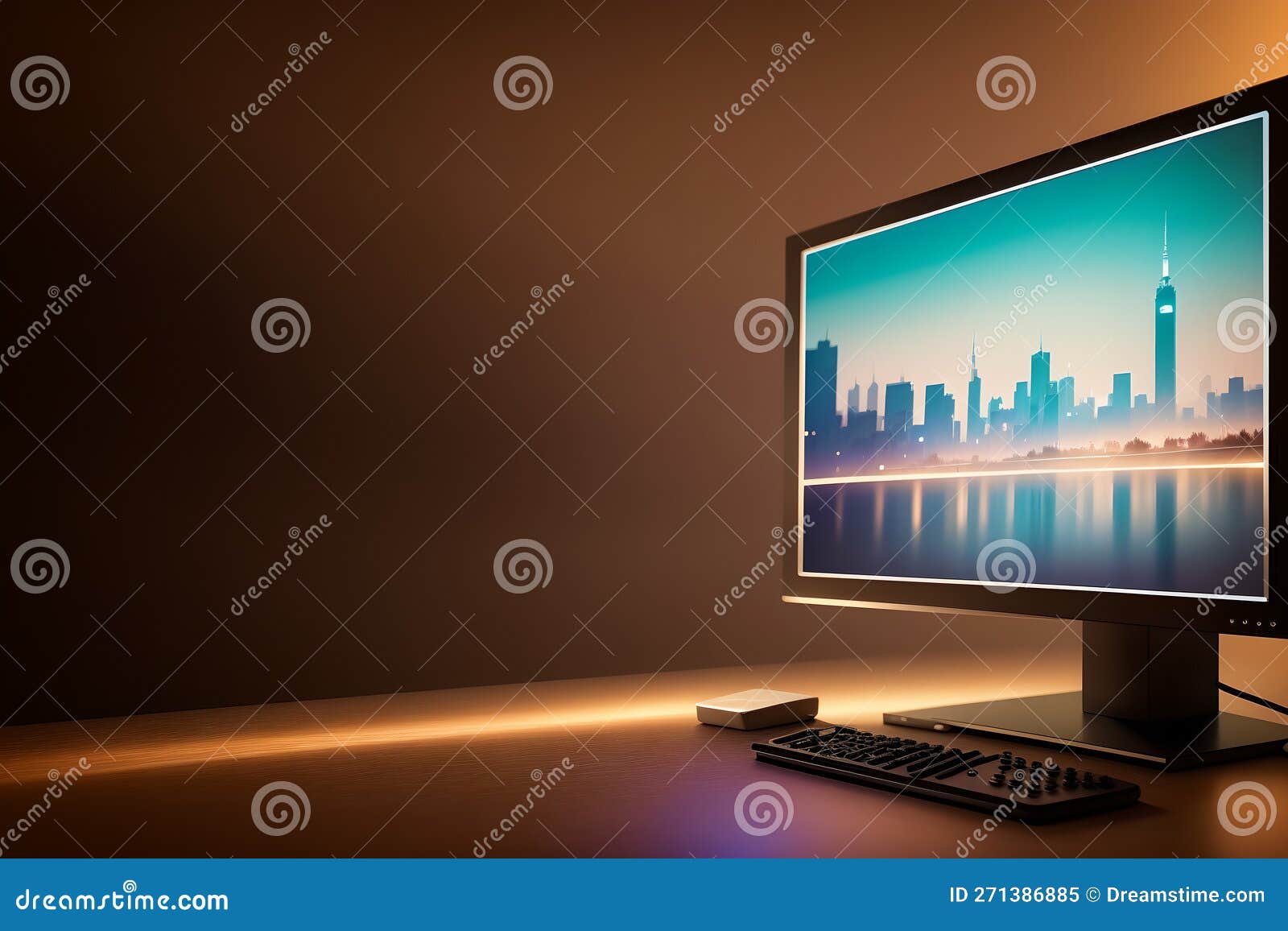 Monitor on computer table stock illustration. Illustration of ...
