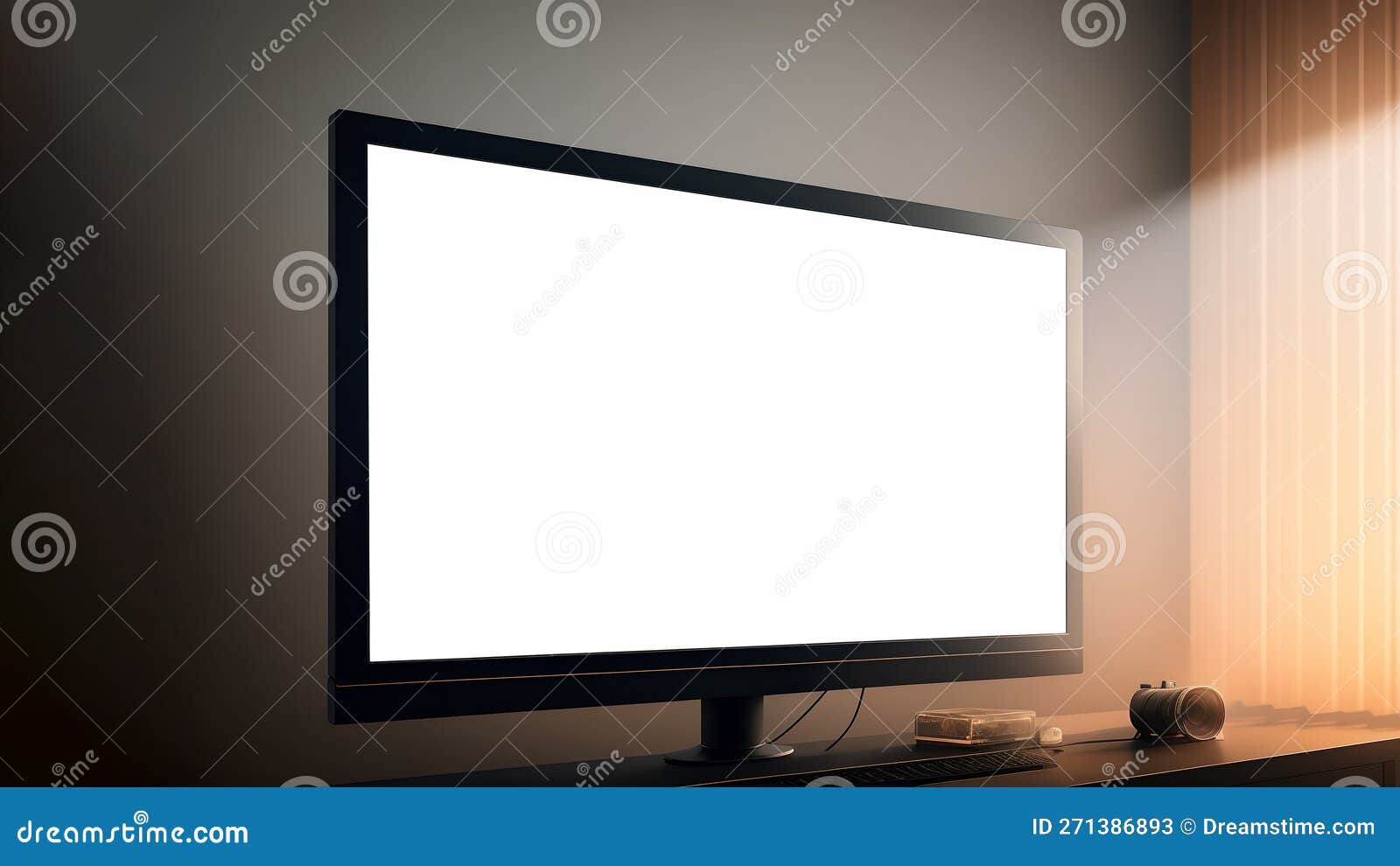 Monitor on computer table stock illustration. Illustration of table ...