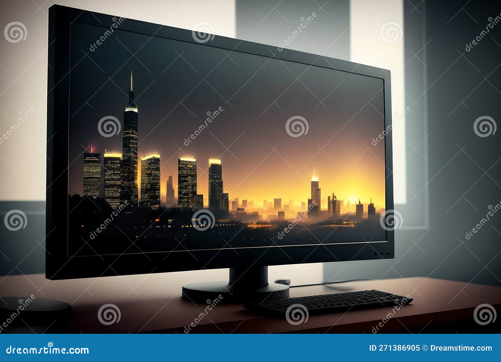 Monitor on computer table stock illustration. Illustration of light ...