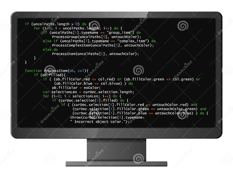 Monitor Con Código De Programa En La Pantalla Ilustración del Vector ...