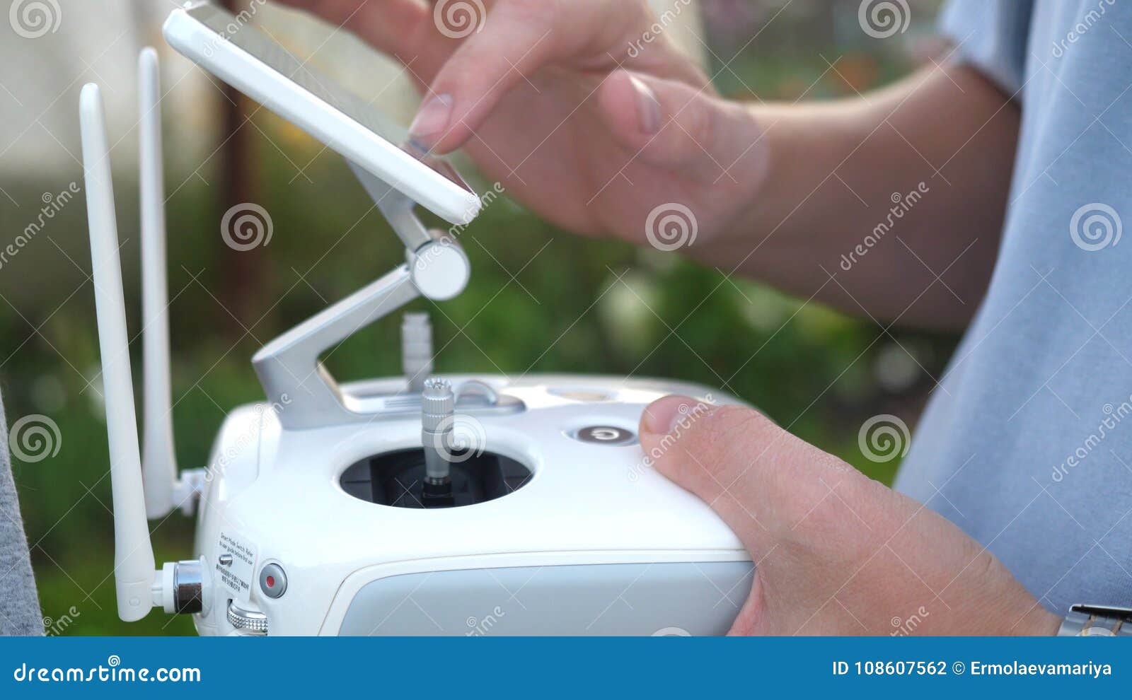 Monitor and Control Panel Drone. Man Using a Control Panel Drone. Close ...