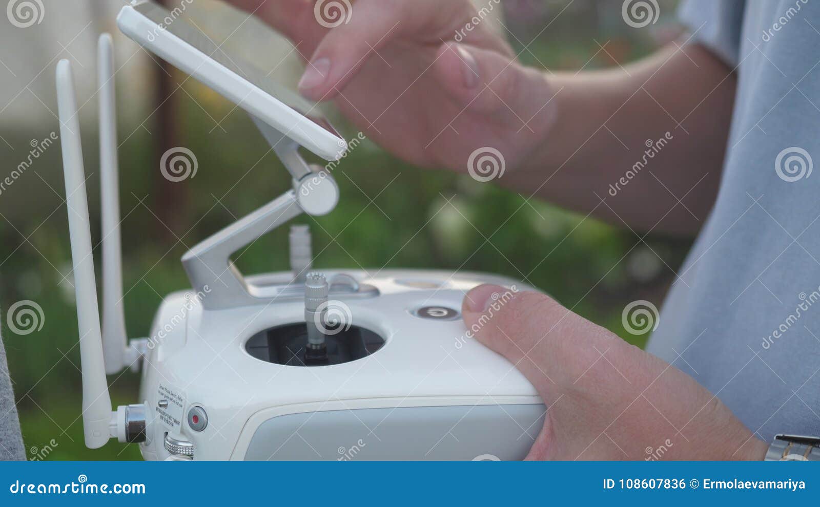 Monitor and Control Panel Drone. Man Using a Control Panel Drone. Close ...