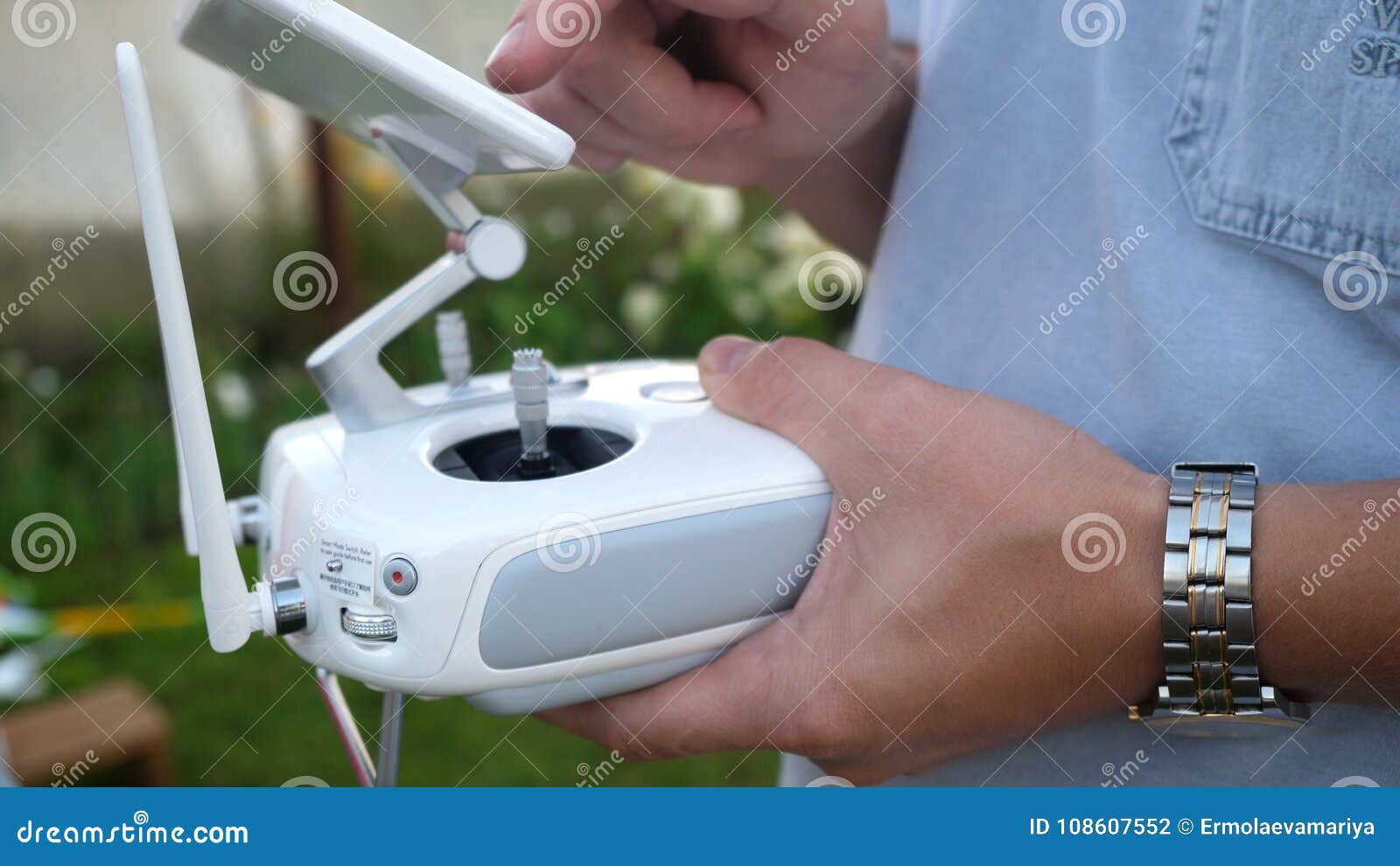 Monitor and Control Panel Drone. Man Using a Control Panel Drone. Close ...