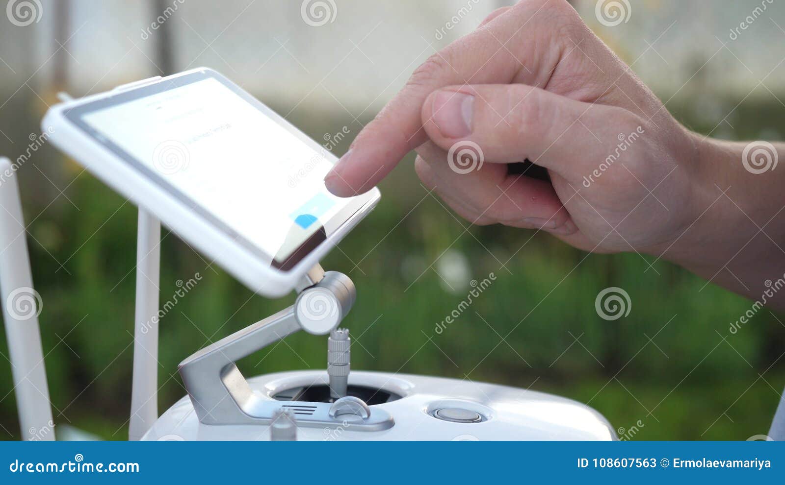 Monitor and Control Panel Drone. Man Using a Control Panel Drone. Close ...