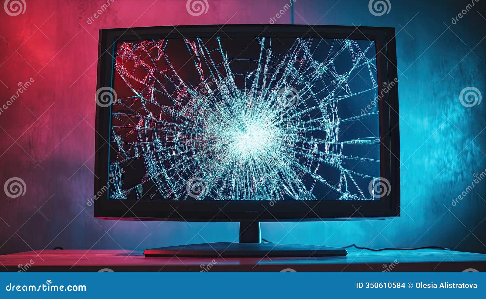 Monitor with Cracked Glass, TV Screen Displaying Damage Pattern, Broken ...
