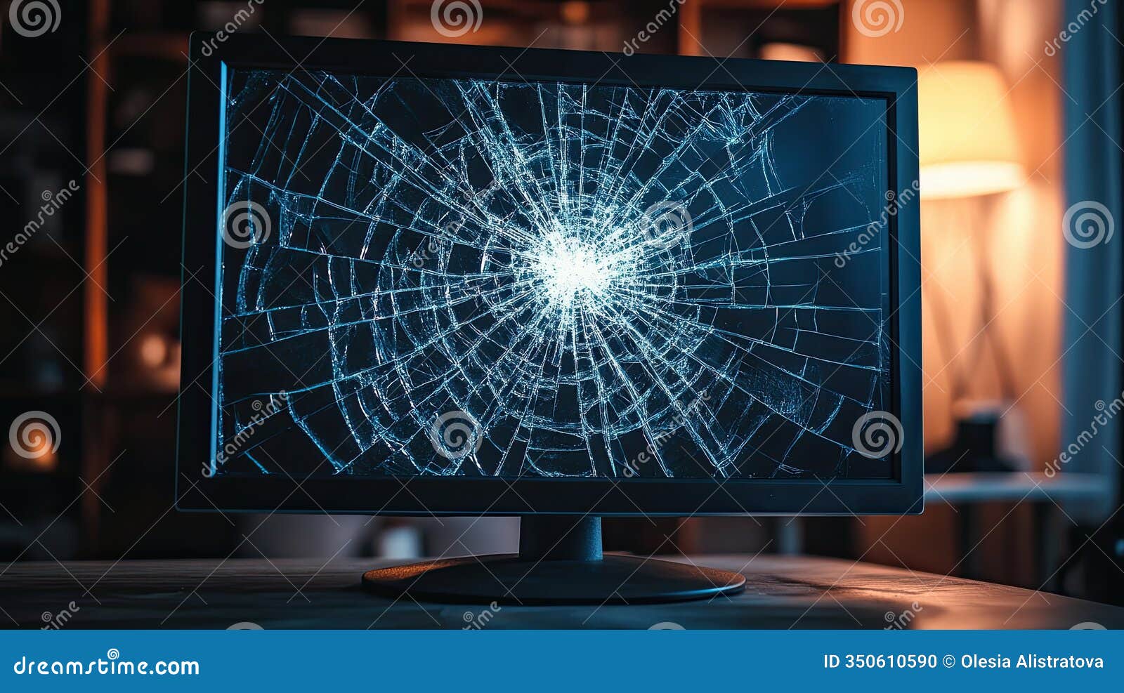 Monitor with Cracked Glass, TV Screen Displaying Damage Pattern, Broken ...