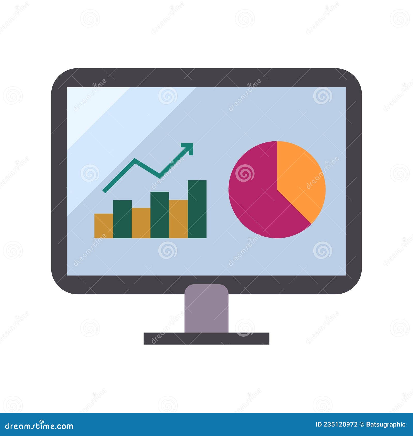 Monitor With A Dashboard With Data, Checklists, Charts. Vector ...