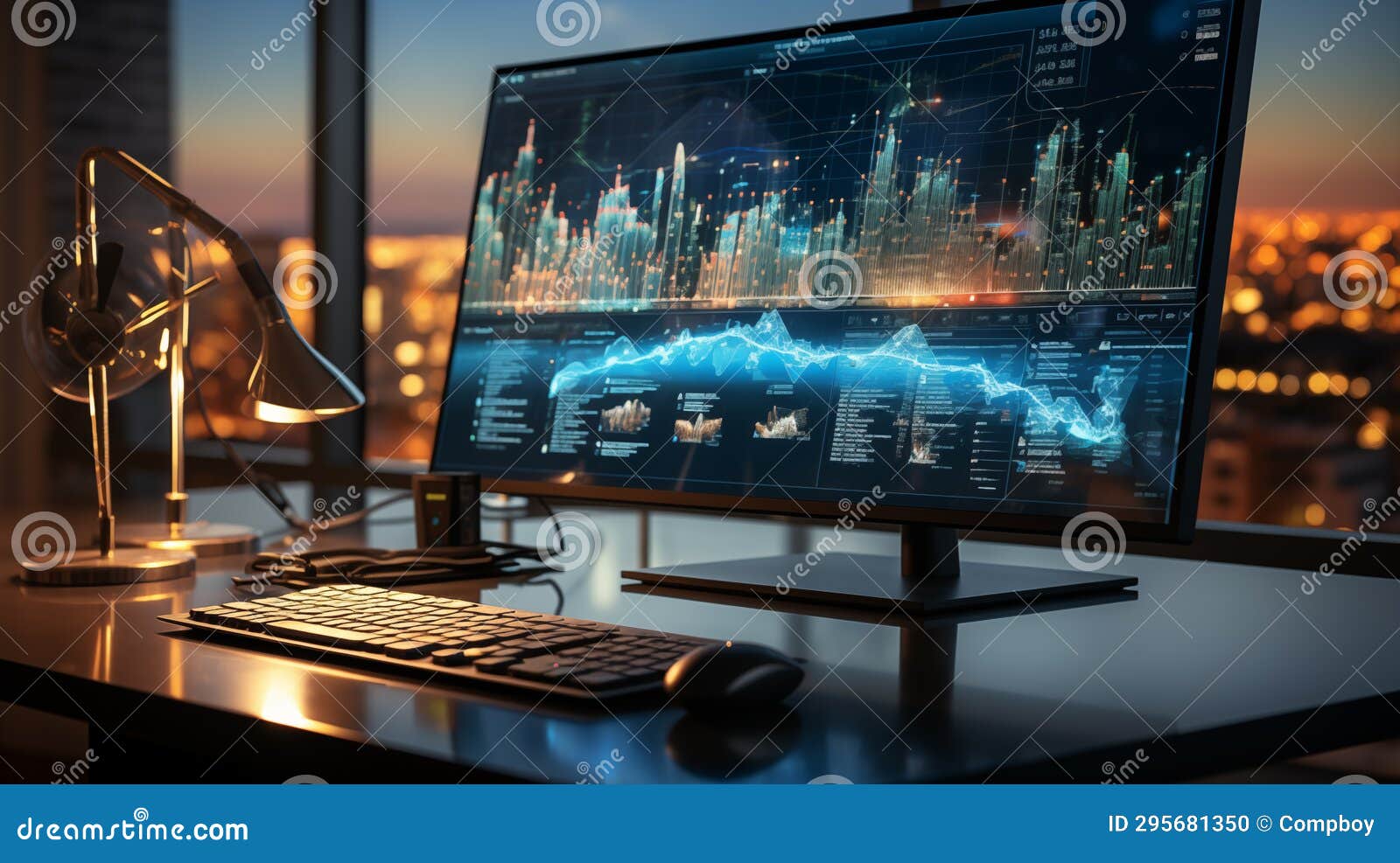 Monitor with Data on Screen Stock Illustration - Illustration of design ...