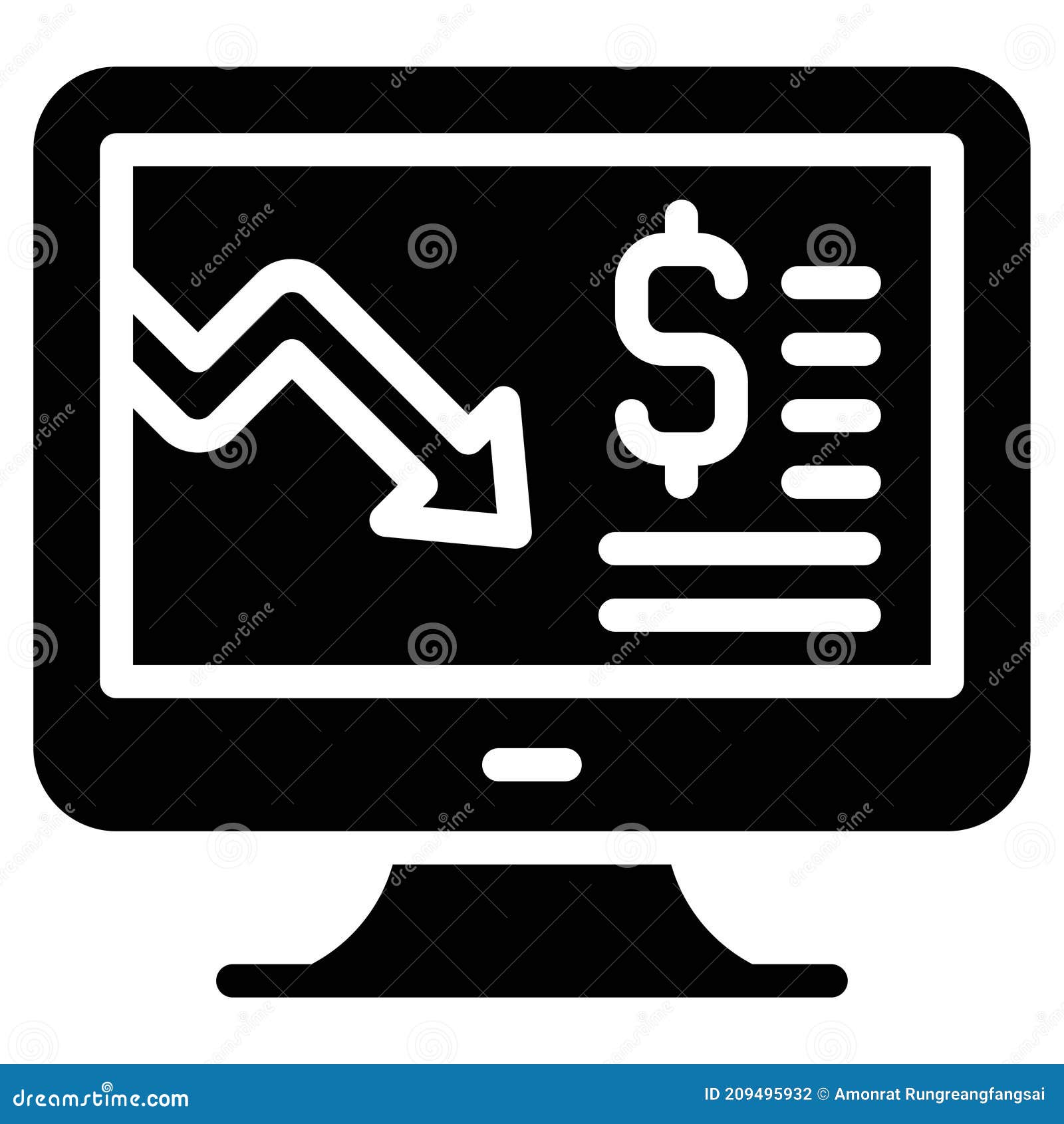 Monitor with Decrease Arrow Icon, Bankruptcy Related Vector Stock Vector - Illustration of ...