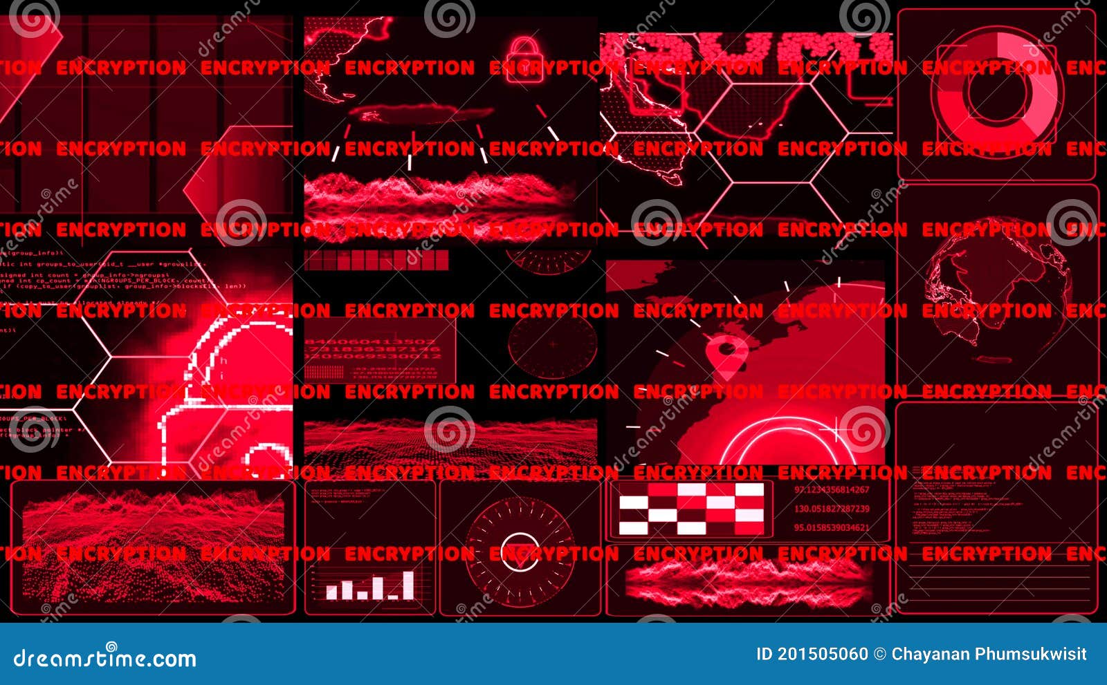 Monitor Digital CCTV Red Alert and Graph Bar Radar Detected Attact ...