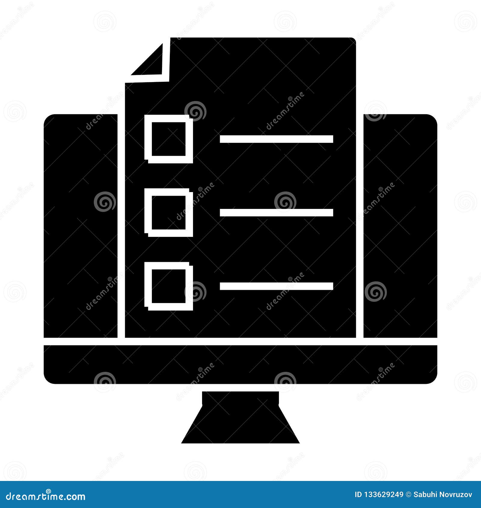 Monitor with Document Solid Icon. List on Computer Vector Illustration ...