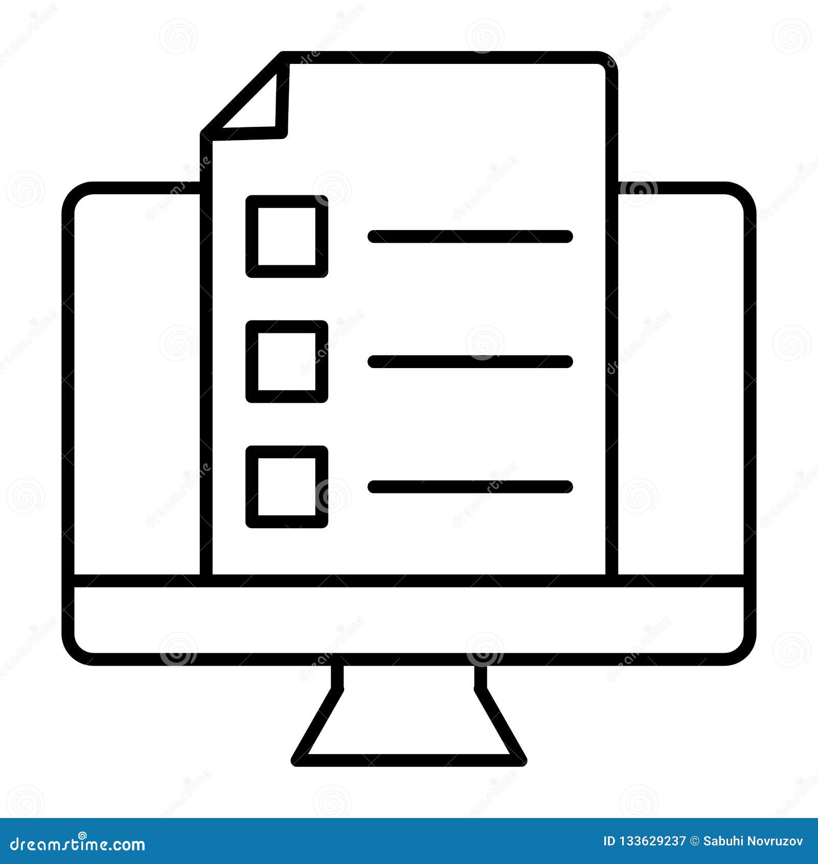 Monitor with Document Thin Line Icon. List on Computer Vector ...