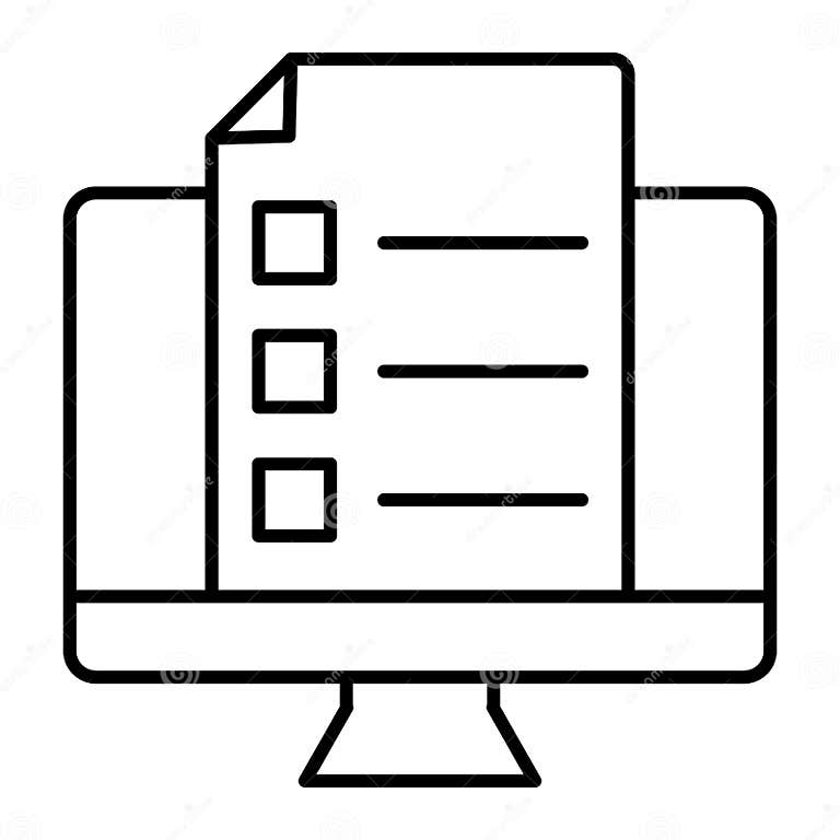 Monitor with Document Thin Line Icon. List on Computer Vector ...