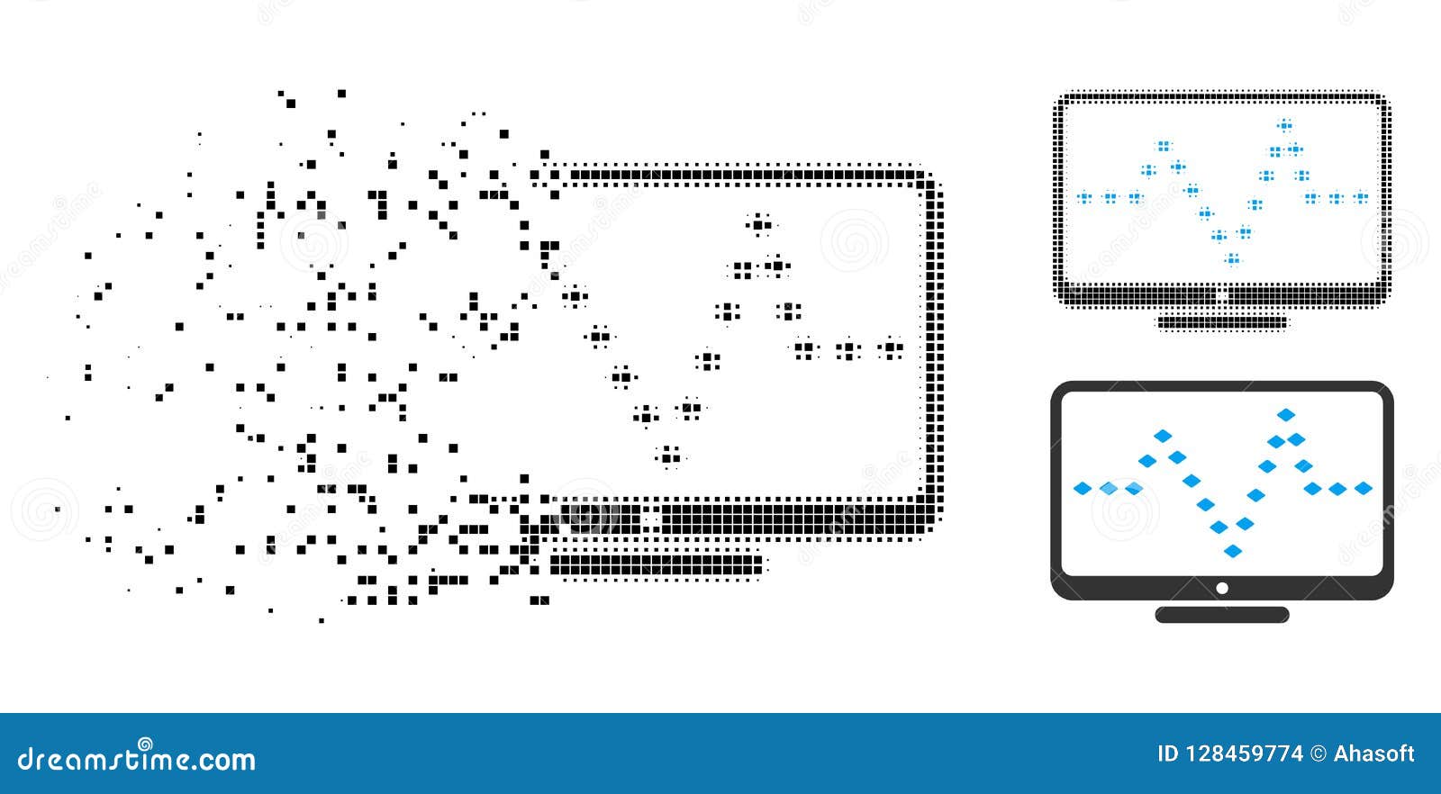 Disappearing Pixelated Halftone Monitor Dotted Pulse Icon Vector ...