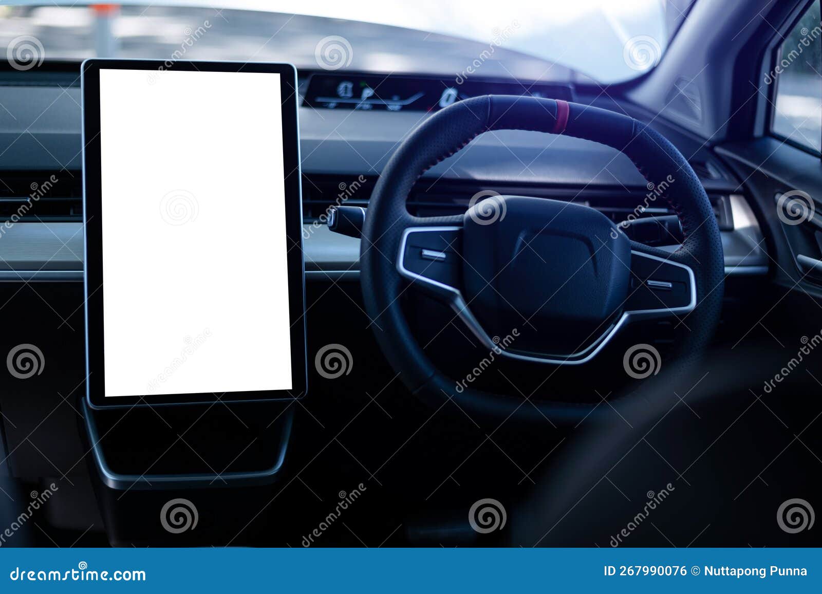 Monitor in EV Car with Isolated Blank Screen Use for GPS. Isolated on ...