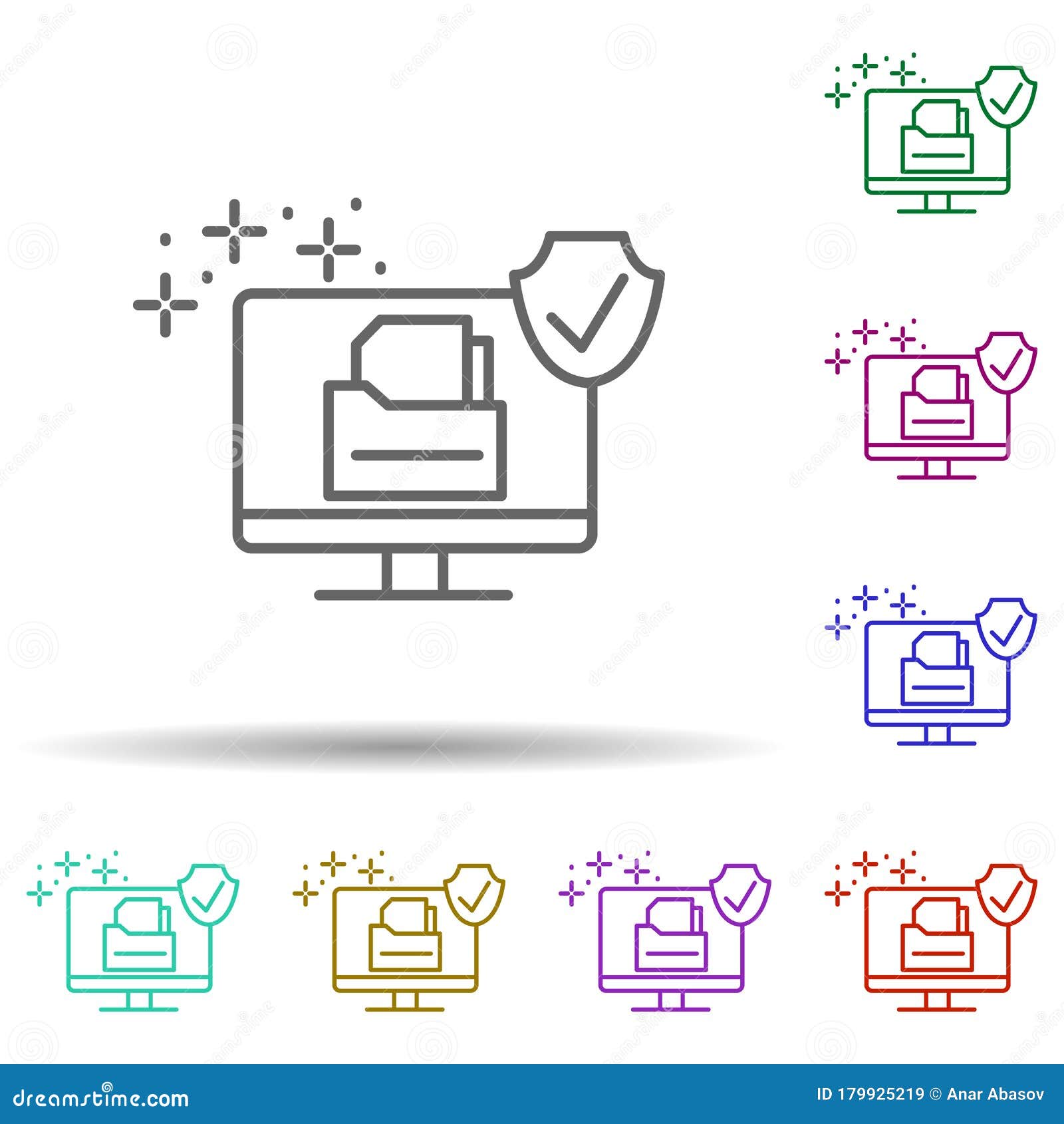 Monitor Files Folder Shield Multi Color Icon. Simple Thin Line, Outline Vector of Managment ...