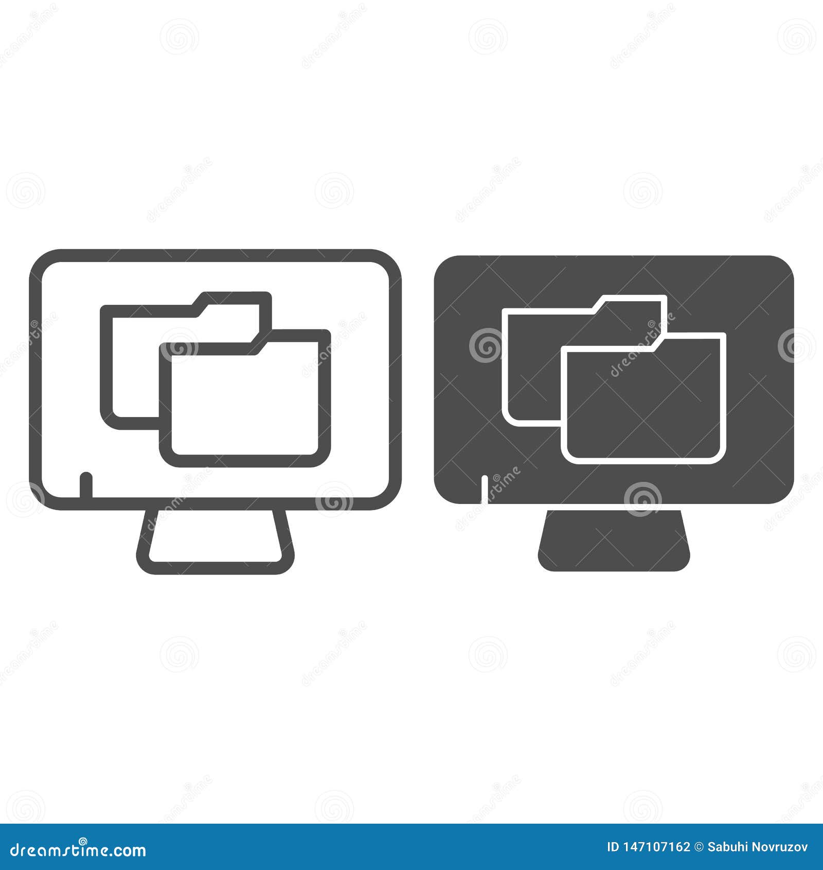 Monitor with Folder Line and Glyph Icon. File Folder on Pc Vector ...