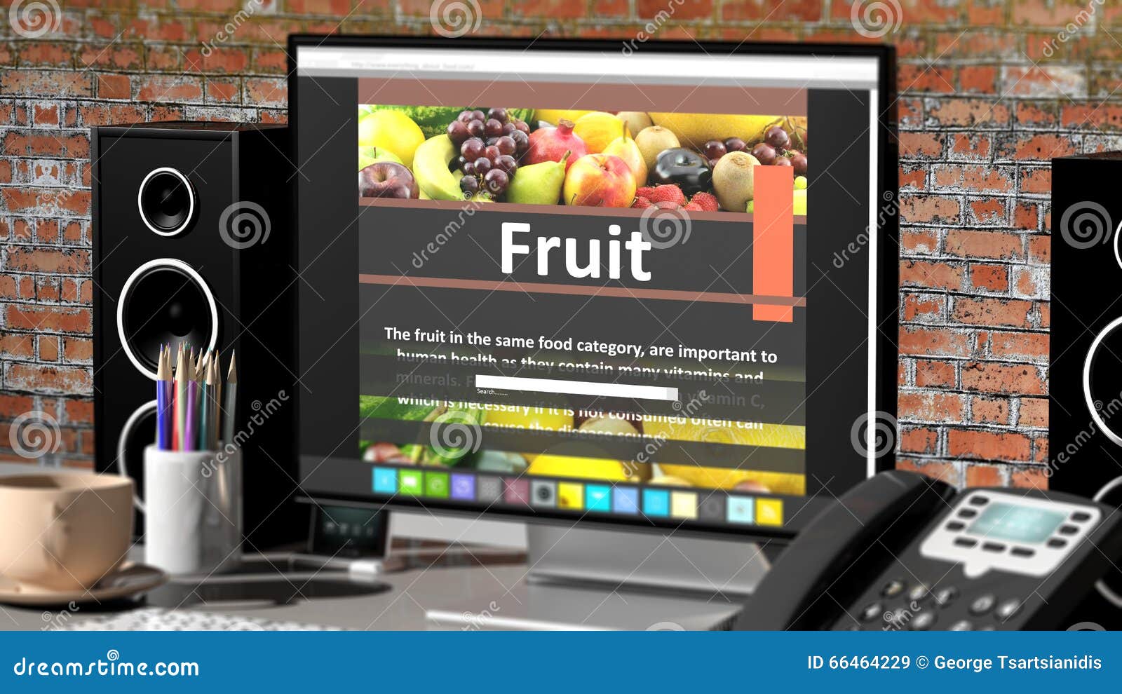 Monitor with Fruit Information on Desktop Stock Illustration ...