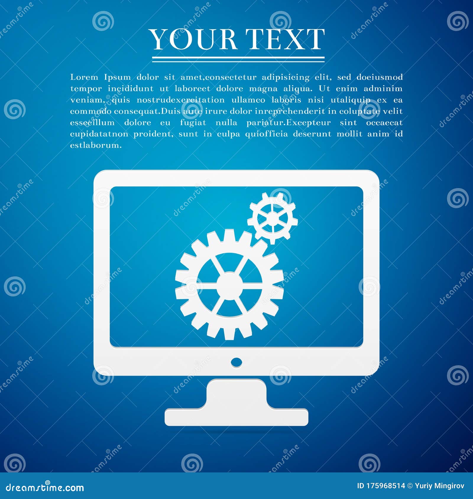 Monitor and Gears Flat Icon on Blue Background Stock Vector ...