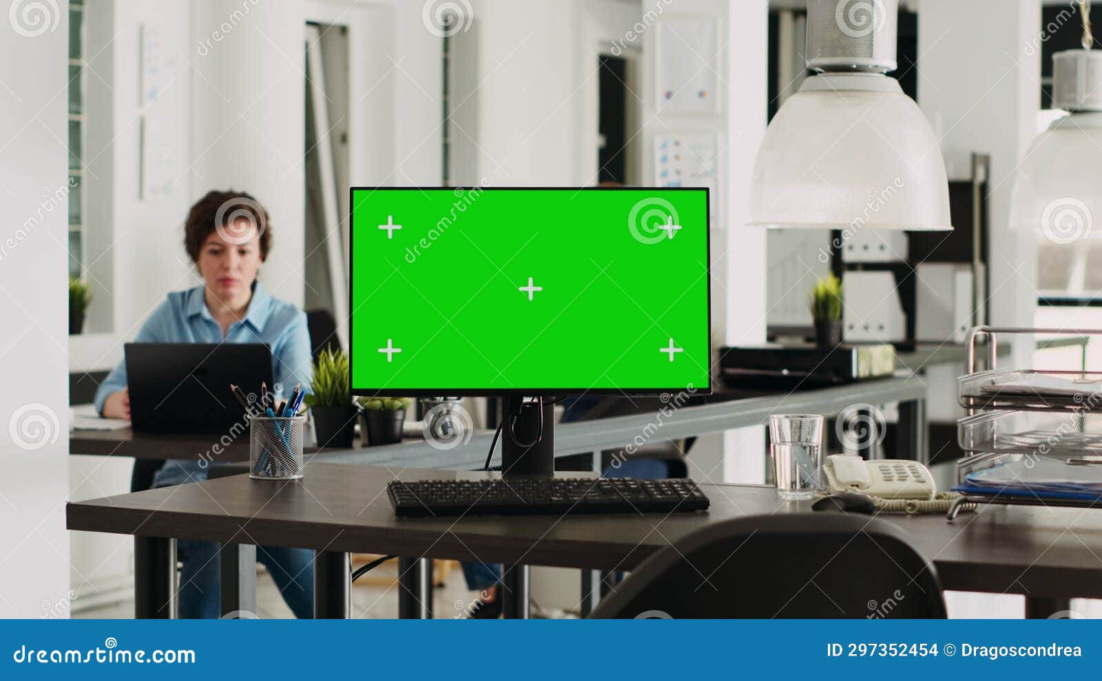 Monitor with Greenscreen on Empty Desk Stock Footage - Video of empty ...