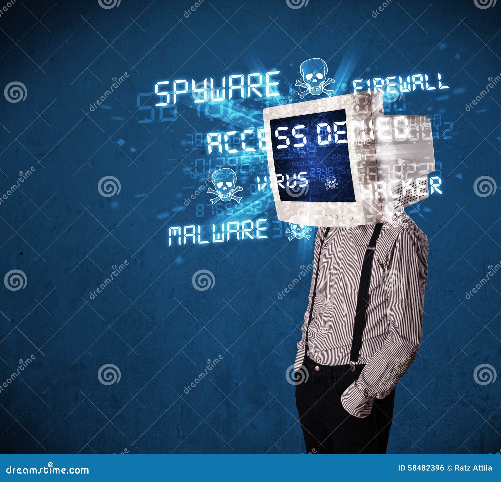 Monitor Head Person with Hacker Type of Signs on the Screen Stock Photo ...