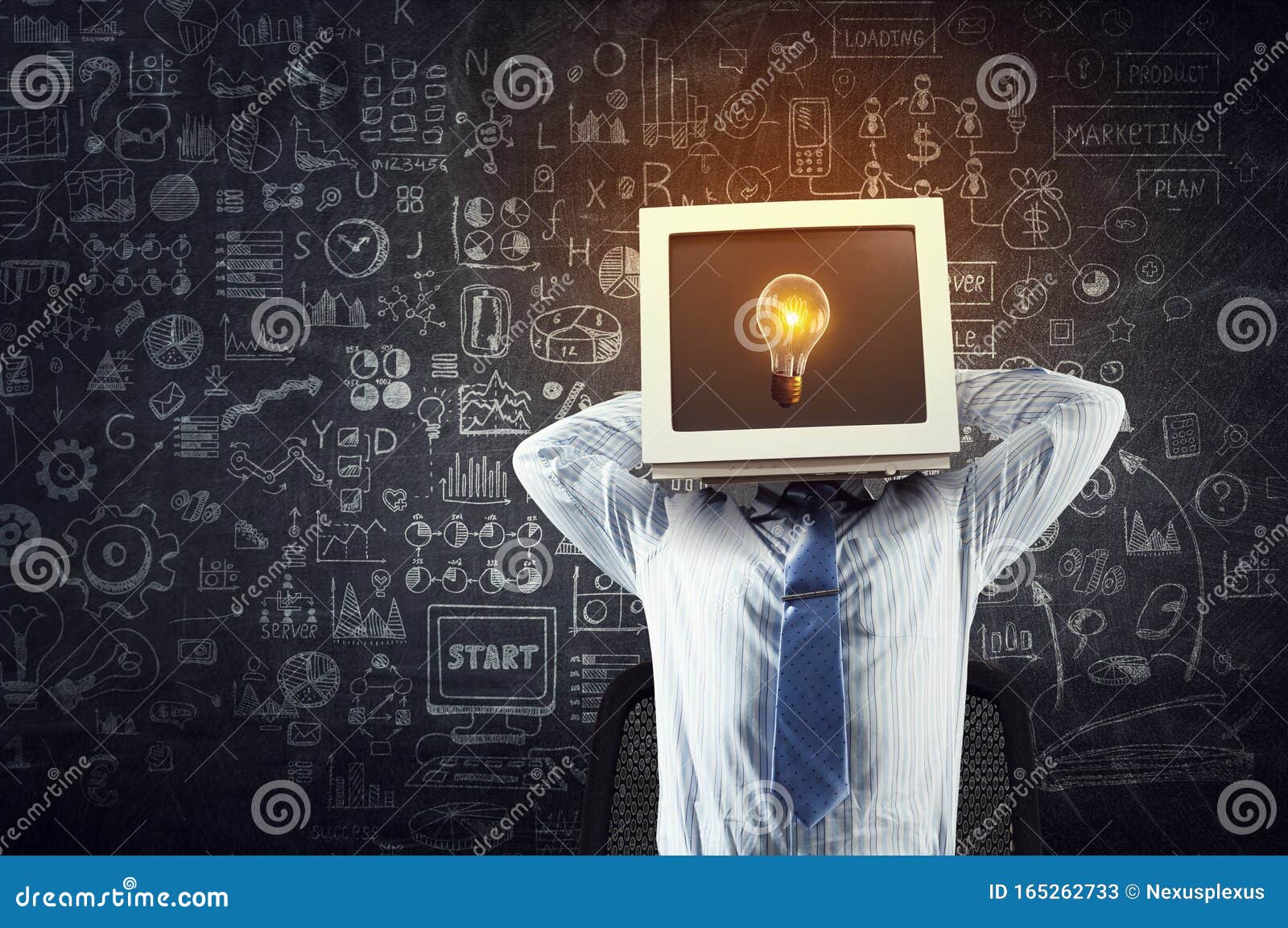 Monitor Headed Businessman. Mixed Media Stock Image - Image of relaxed ...